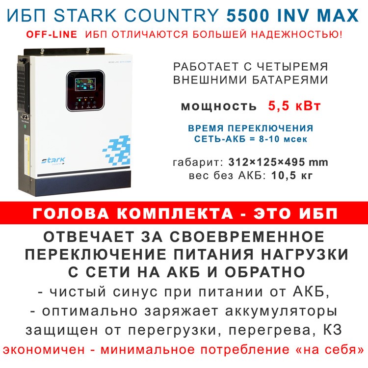 Комплект Stark 5500Вт MAX с АКБ 4×200Ah Ventura + шкаф